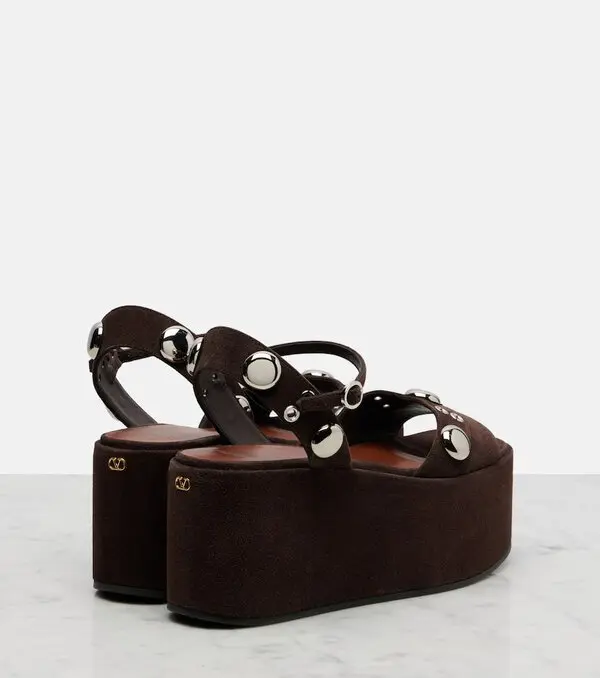 Valentino Garavani Embellished Suede Platform Sandals - Brown