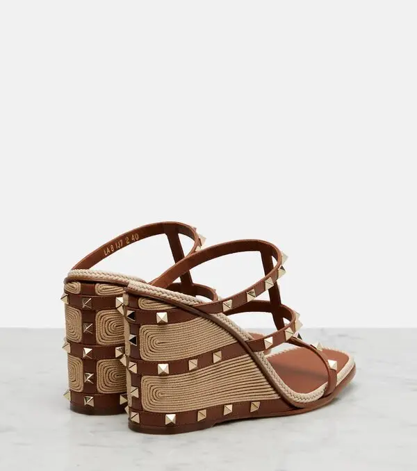 Valentino Garavani Rockstud Espadrille Wedge Sandals - Brown