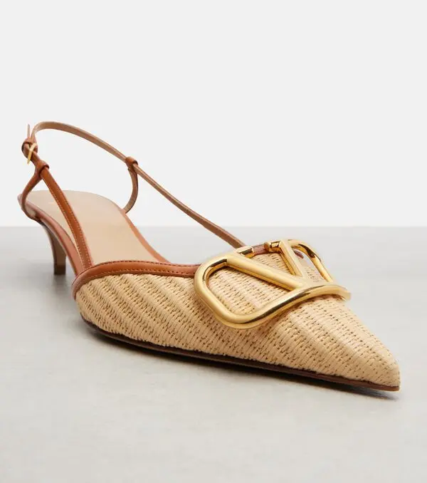 Valentino Garavani Vlogo Raffia Slingback Pumps