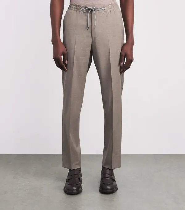 Corneliani Virgin Wool-blend Drawstring Trousers - Beige