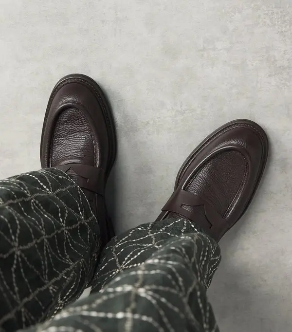 Emporio Armani Grained Leather Loafers With Eagle Detail