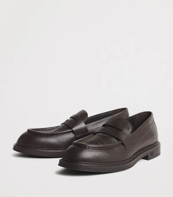Emporio Armani Grained Leather Loafers With Eagle Detail