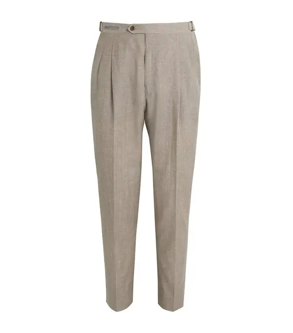 Corneliani Wool-linen Straight Trousers - Beige