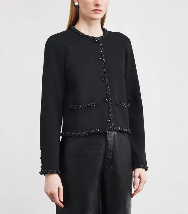 FRAME Wool-blend Beaded Cardigan