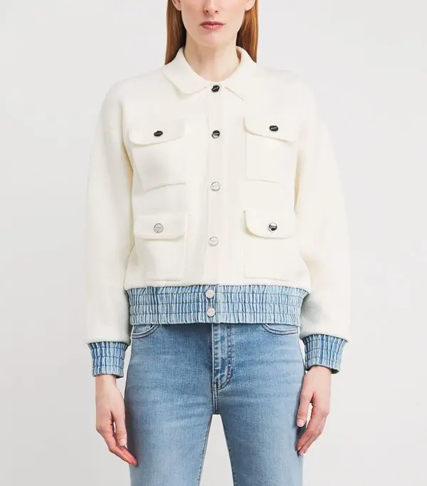 Sandro Bouclé Denim-trim Cardigan - Beige