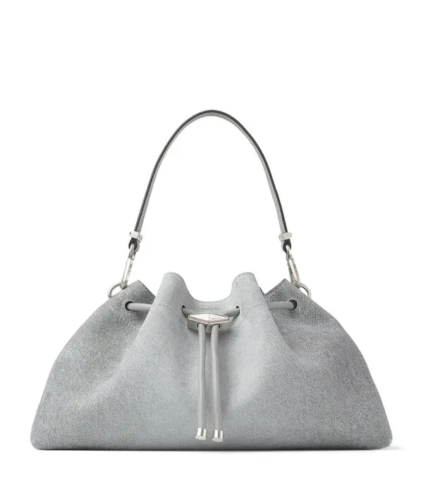 JIMMY CHOO Medium Cinch Suede Denim Shoulder Bag - Grey