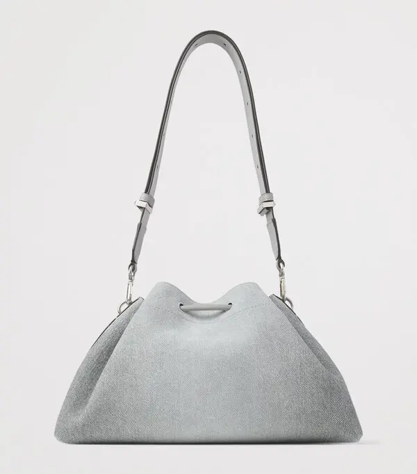 JIMMY CHOO Medium Cinch Suede Denim Shoulder Bag - Grey