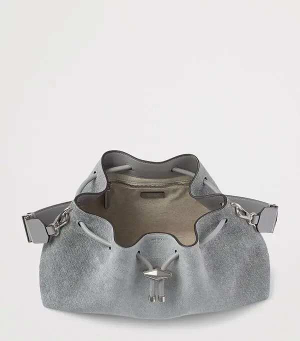 JIMMY CHOO Medium Cinch Suede Denim Shoulder Bag - Grey