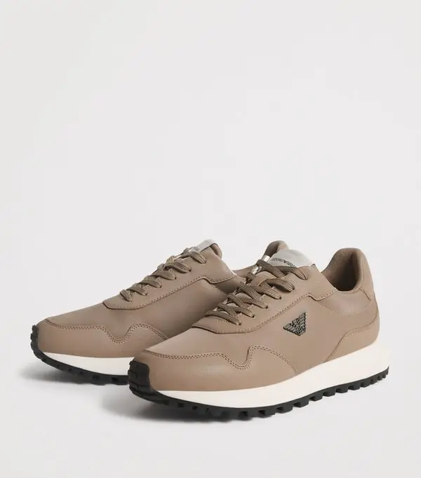 Emporio Armani Logo Embossed Sneakers - Beige