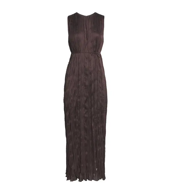 Staud Plissé Mizu Midi Dress - Brown