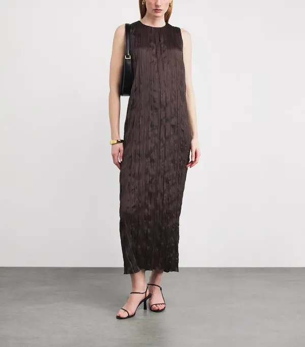 Staud Plissé Mizu Midi Dress - Brown