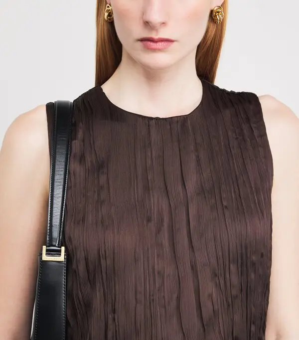 Staud Plissé Mizu Midi Dress - Brown