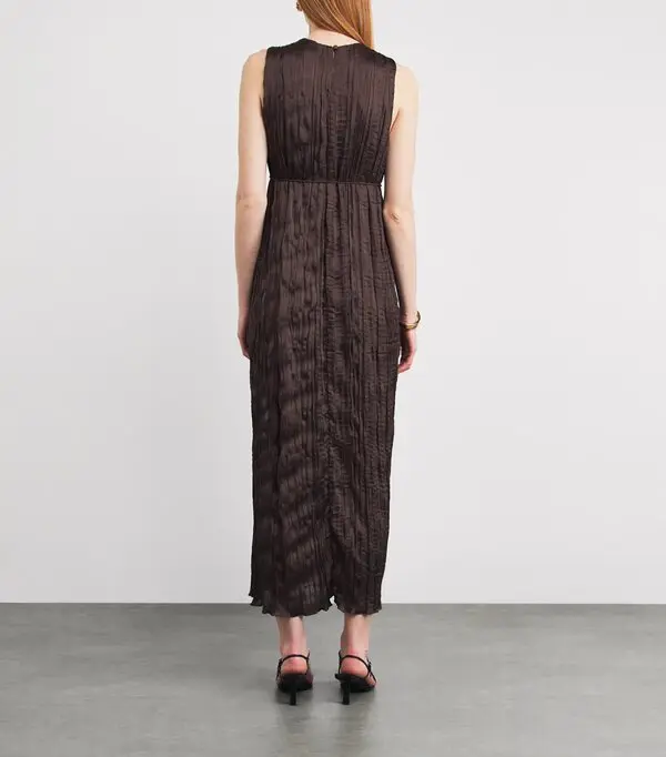 Staud Plissé Mizu Midi Dress - Brown