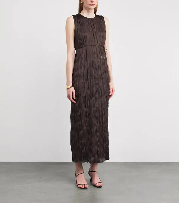 Staud Plissé Mizu Midi Dress - Brown