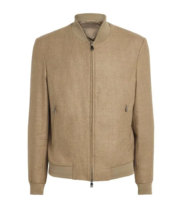 Corneliani Silk-virgin Wool Bomber Jacket - Beige