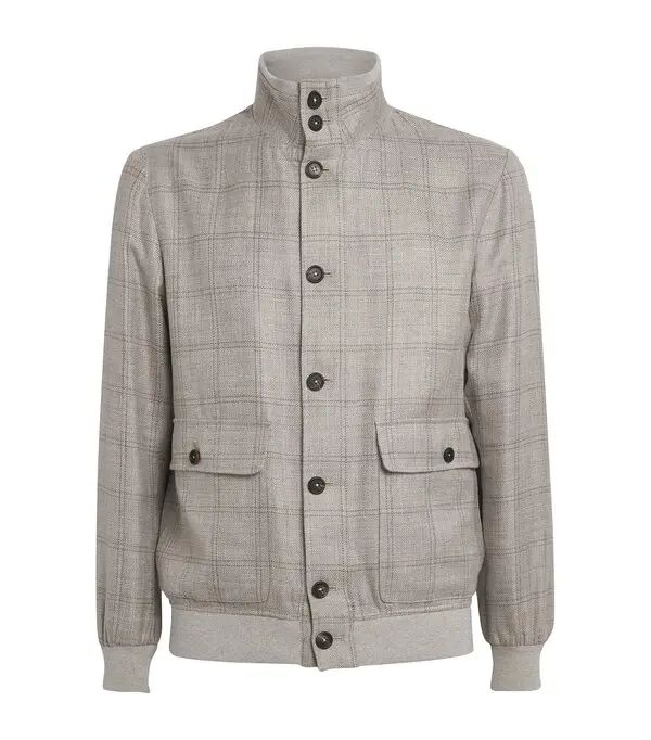 FIORONI CASHMERE Wool-blend Check Bomber Jacket
