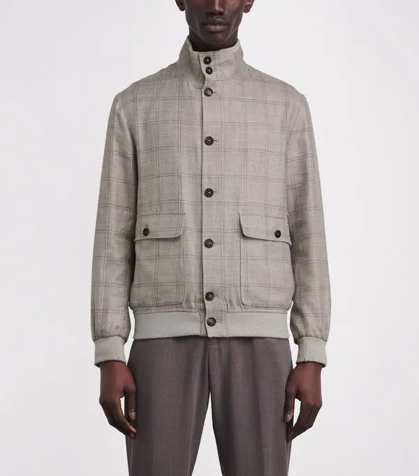 FIORONI CASHMERE Wool-blend Check Bomber Jacket