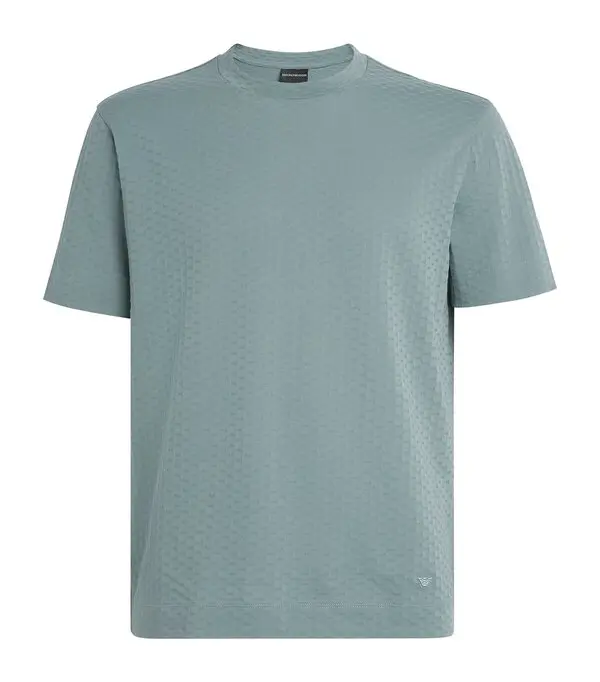 Emporio Armani Cotton-jersey Jacquard T-shirt - Blue