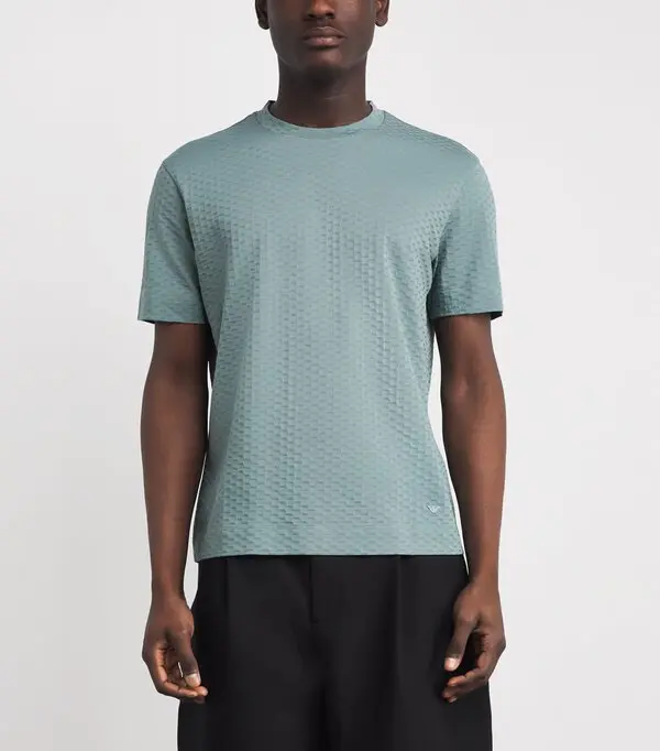 Emporio Armani Cotton-jersey Jacquard T-shirt - Blue