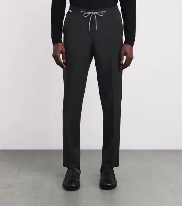 Corneliani Virgin Wool-blend Drawstring Trousers - Black