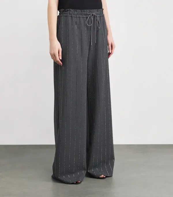 SELF-PORTRAIT Embellished Pinstripe Wide-leg Trousers