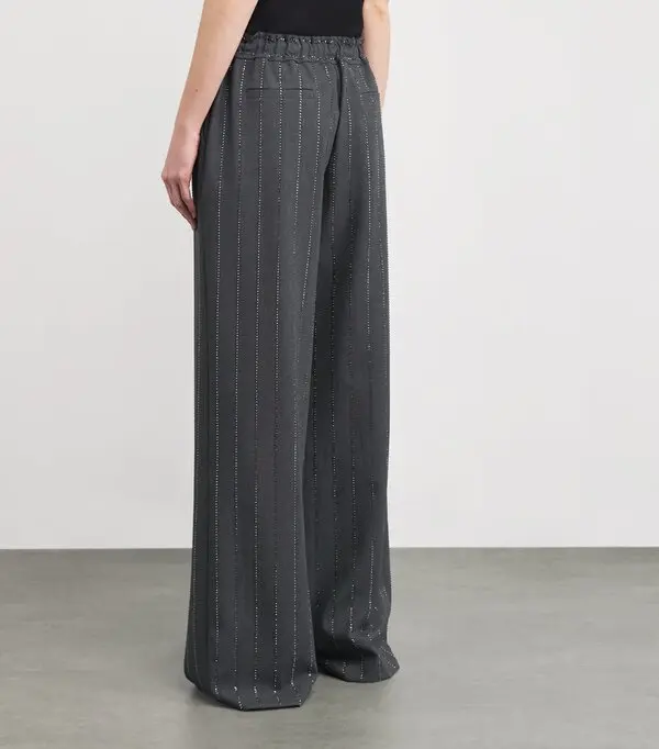 SELF-PORTRAIT Embellished Pinstripe Wide-leg Trousers