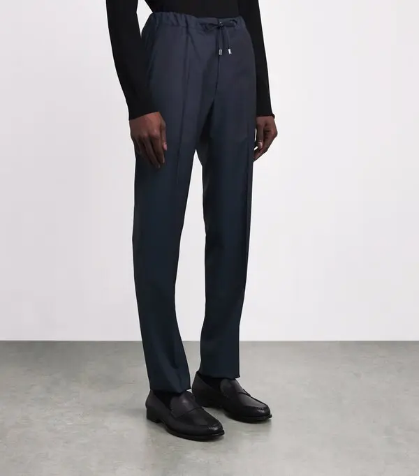FIORONI CASHMERE Wool-mohair Drawstring Tailored Trousers