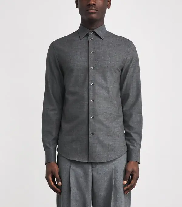 Emporio Armani Stretch-wool Logo Shirt - Grey