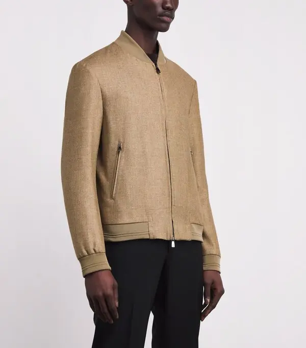 Corneliani Silk-virgin Wool Bomber Jacket - Beige