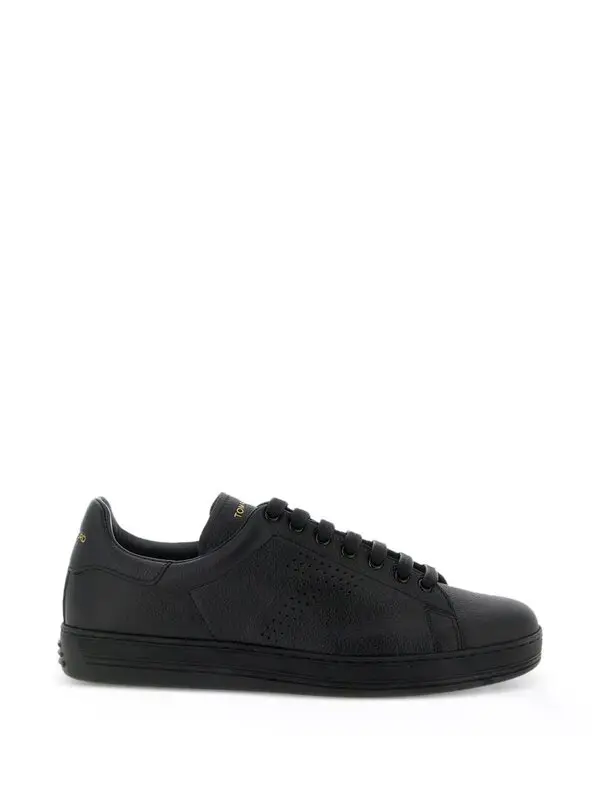 TOM FORD Perforated-logo Leather Sneakers - Black
