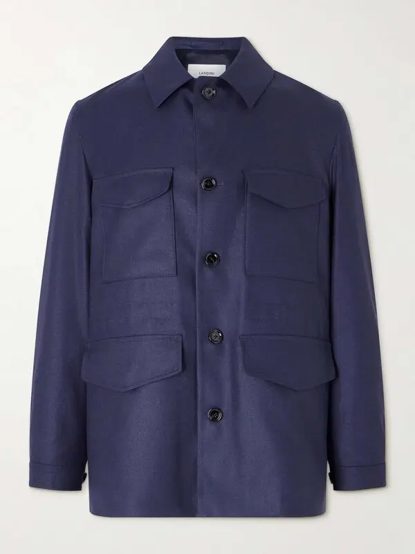 LARDINI Cashmere And Modal-blend Twill Field Jacket - Navy