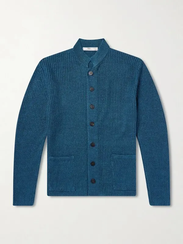 Inis Meáin Lightkeeper Ribbed Linen Cardigan - Blue