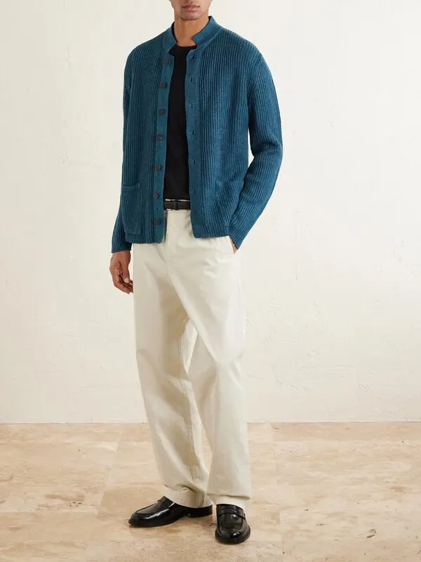 Inis Meáin Lightkeeper Ribbed Linen Cardigan - Blue