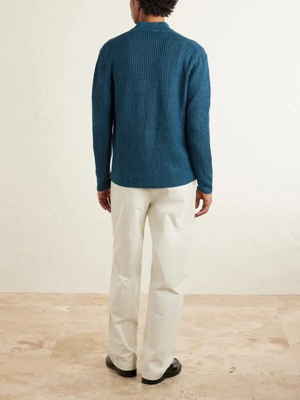 Inis Meáin Lightkeeper Ribbed Linen Cardigan - Blue