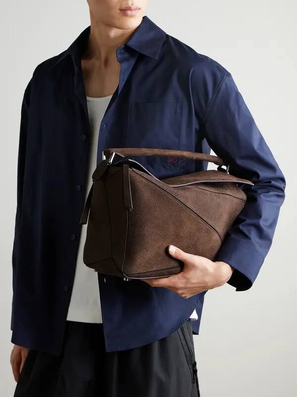 Loewe Puzzle Edge Large Logo-debossed Nubuck Messenger Bag - Brown