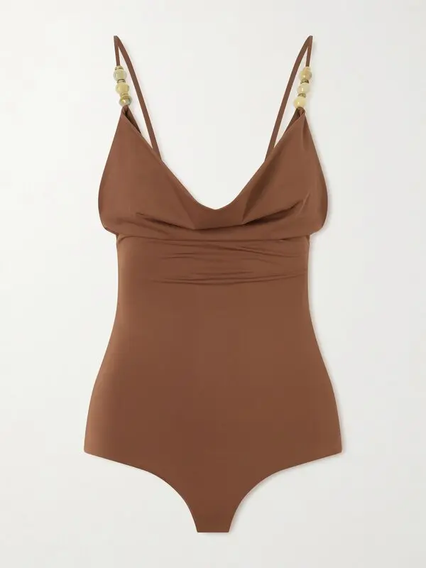 Magda Butrym Embellished Cowl-neck Swimsuit - Brown