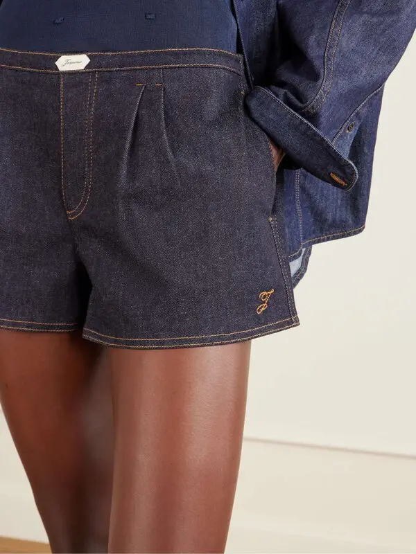 Jacquemus Amelo Embroidered Denim Shorts - Navy