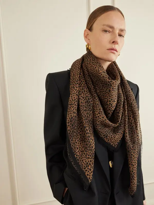 Saint Laurent Fringed Leopard-print Wool Scarf