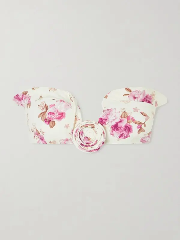 Magda Butrym Appliquéd Floral-print Bikini Top - Cream