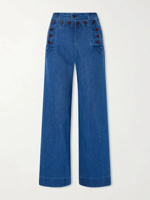 BODE Sailor Cropped High-rise Wide-leg Jeans - Blue