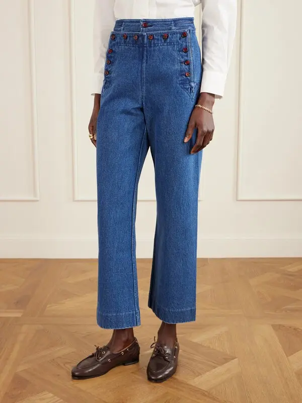 BODE Sailor Cropped High-rise Wide-leg Jeans - Blue
