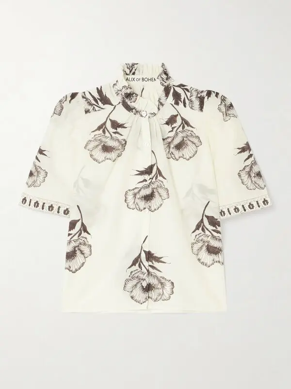 Alix Of Bohemia Winn Floral-print Cotton And Silk-blend Blouse - Neutrals