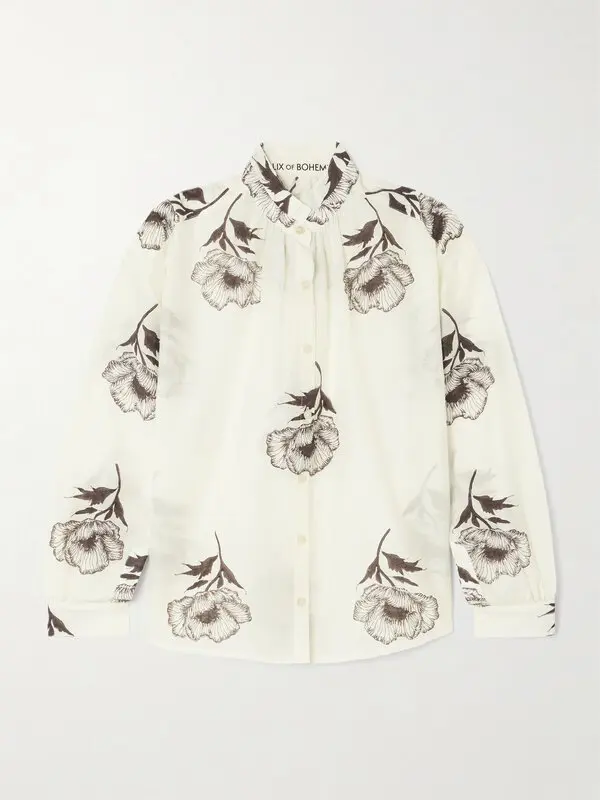 Alix Of Bohemia Floral-print Cotton And Silk-blend Shirt - Neutrals