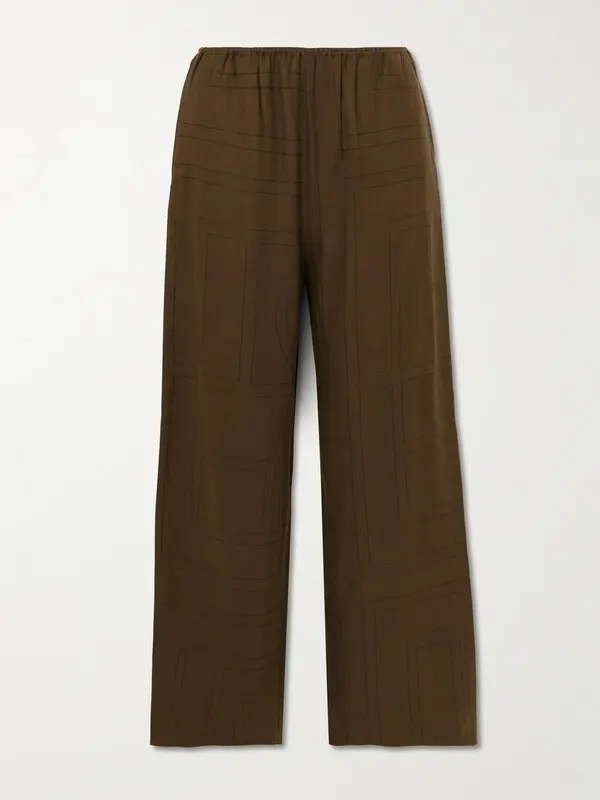 TOTEME Embroidered Tencel™ Lenzing™ Modal Pants - Brown