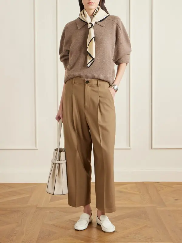 Maria Mcmanus Cropped Pleated Wool-blend Wide-leg Pants