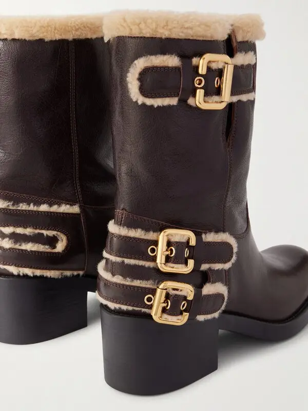 Chloé Dakota Buckled Shearling-trimmed Leather Ankle Boots - Brown