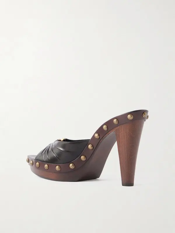 Saint Laurent Babylone Embellished Leather Mules - Brown