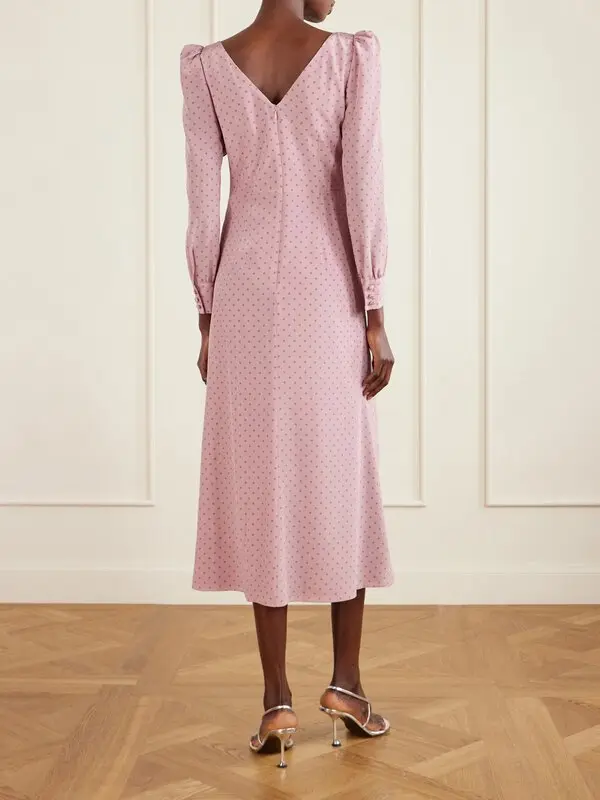 Alessandra Rich Bow-detailed Embellished Polka-dot Silk Midi Dress - Pink