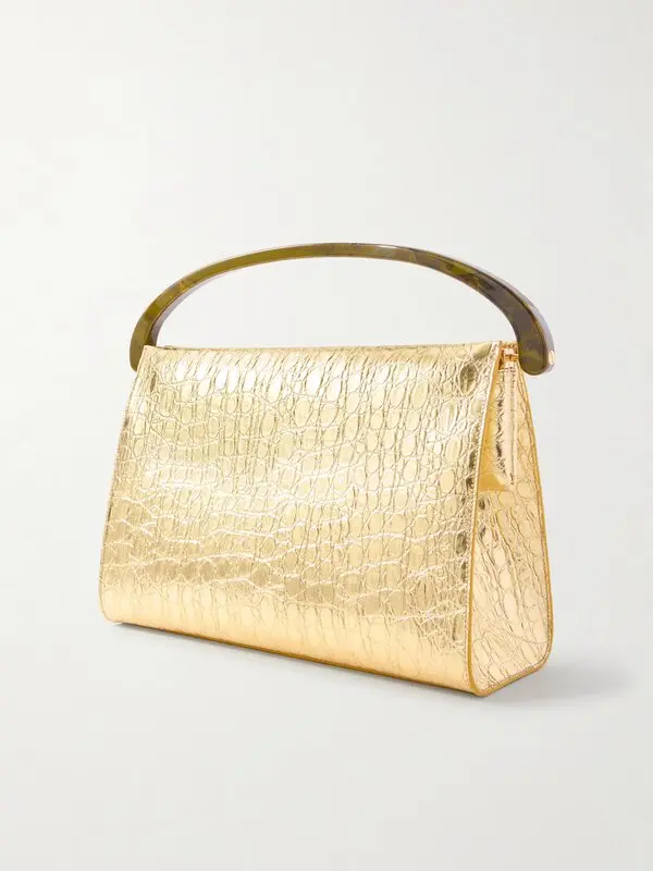 Dries Van Noten Metallic Croc-effect Leather Shoulder Bag