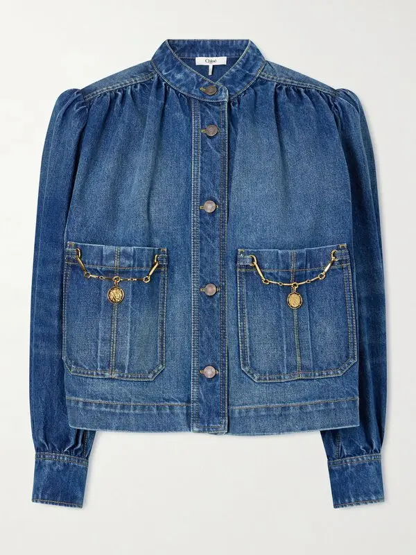 Chloé Embellished Organic Denim Jacket - Blue